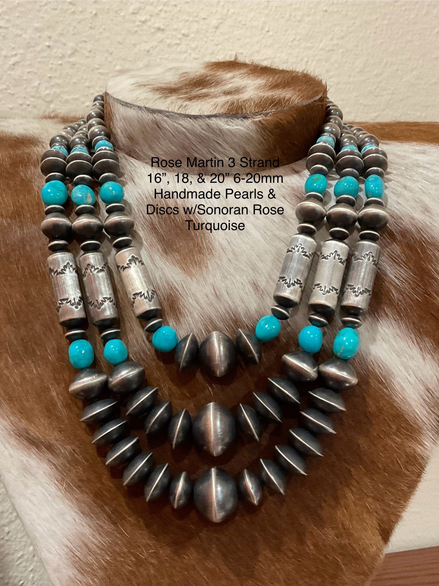 Rose Martin 3 Strand Handmade Navajo Pearl Necklace – Turquoise River
